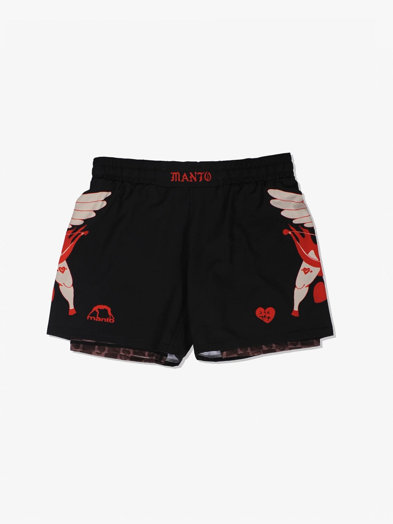 MANTO hybrid fightshorts TUFF LUV - BLACK - MMATeam.gr